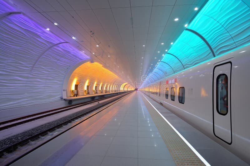 Futuristic High Speed Train Station with Vibrant Colorful Stock ...