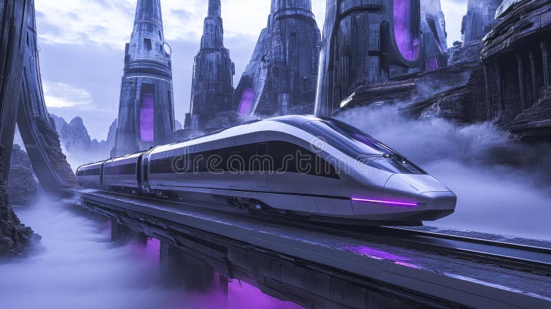 Futuristic High-speed Train Traveling through a Futuristic City ...