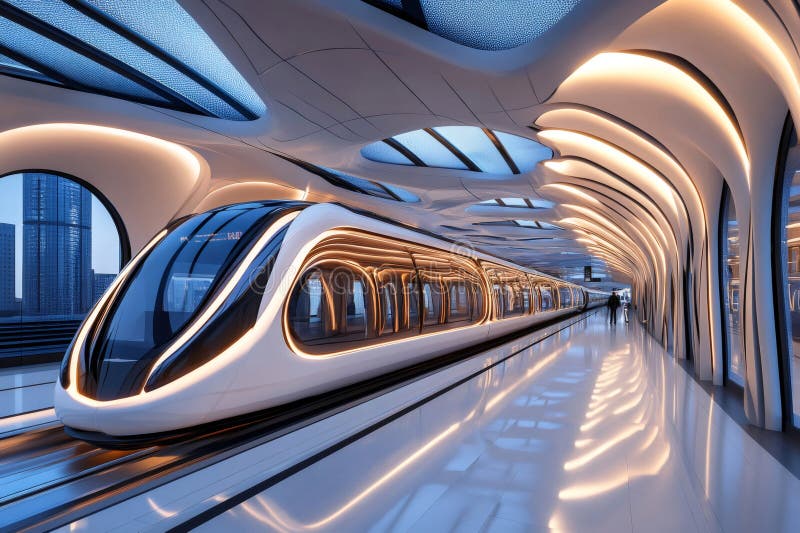 Futuristic High-speed Train Waiting at Modern Station Stock ...