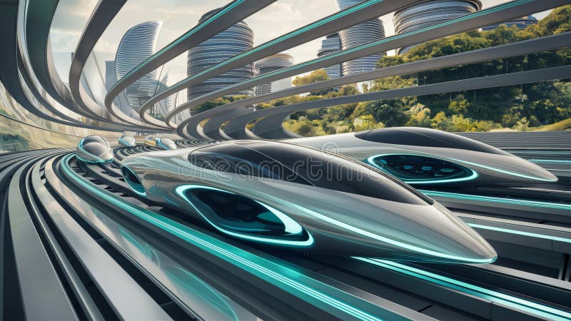 Futuristic High-Speed Trains on Elevated Track in High Quality Image ...