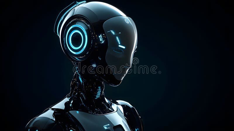 Futuristic High-tech Android Portrait with Glowing Cybernetic Details ...