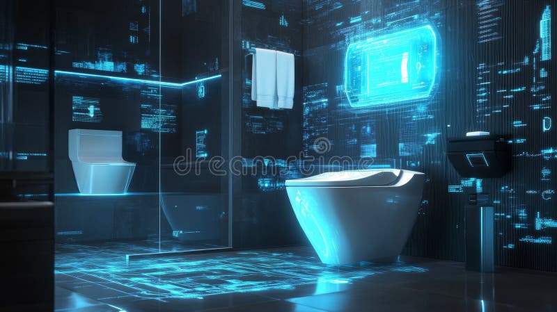 Futuristic High-tech Bathroom with Digital Interfaces and Smart Toilet ...