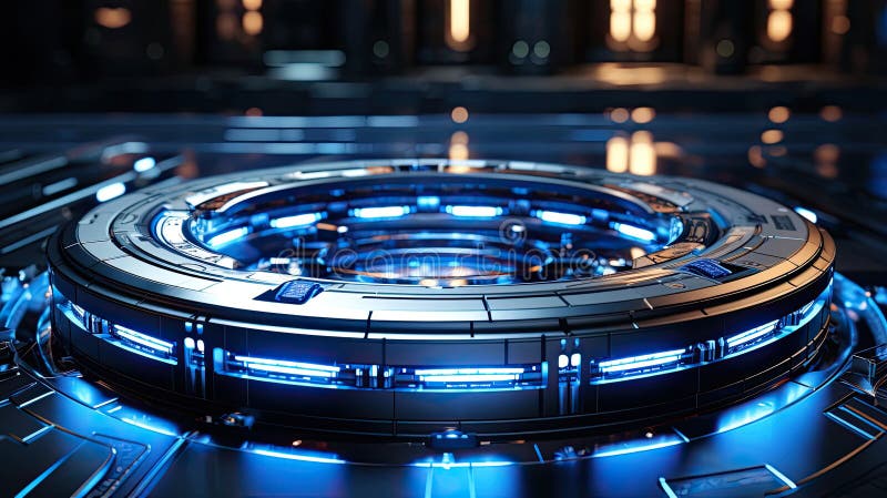 Futuristic High Tech Blue Glowing Platform Round Pedestal Energy Stock ...