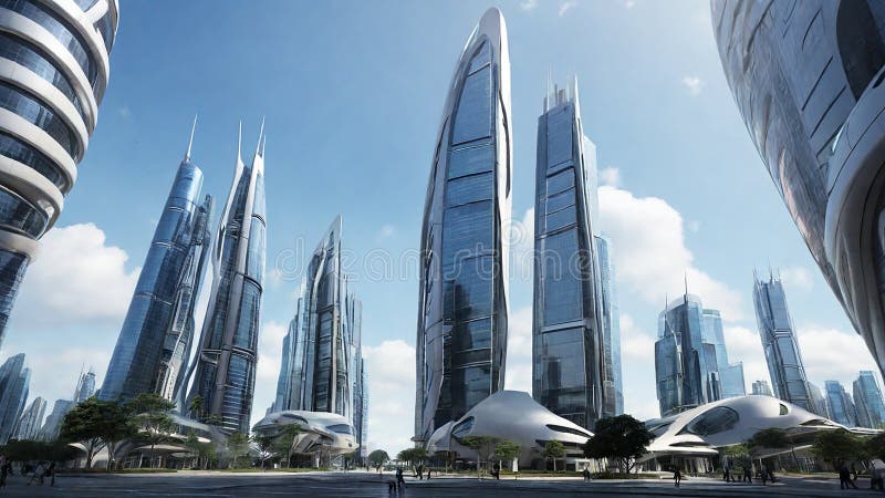 Futuristic High Tech Buildings, Perspective of Business Office Modern ...