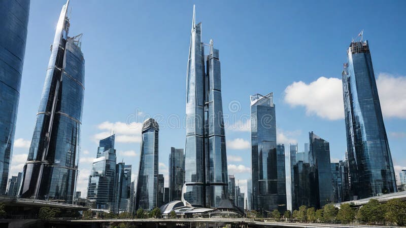 Futuristic High Tech Buildings, Perspective of Business Office Modern ...