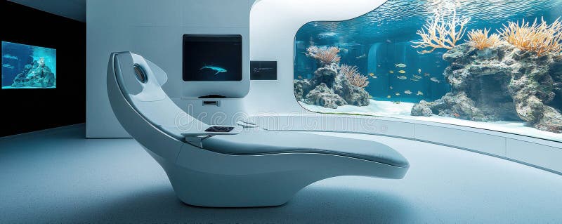 Futuristic High-tech Chair in a Modern Aquarium Setting Stock Photo ...