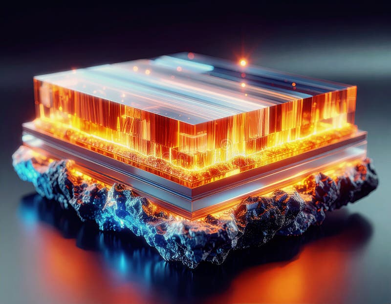 Futuristic High-Tech Chip Over Abstract Rock with Glowing Electronic ...