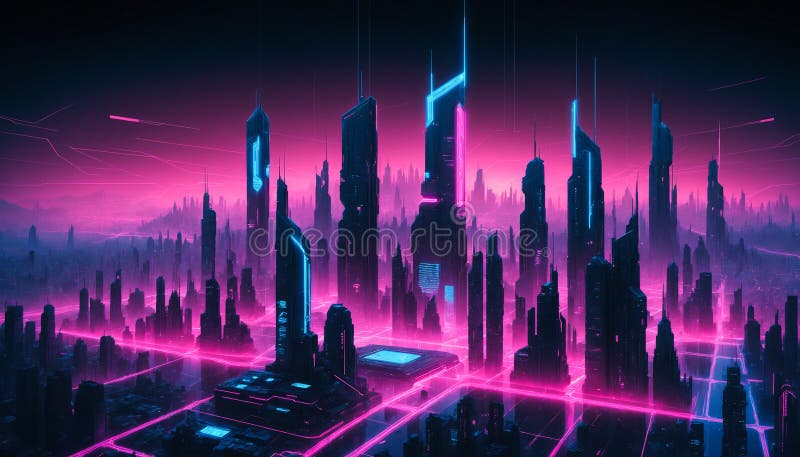 Futuristic High-tech Cityscape in Purple Color. Music Background with ...