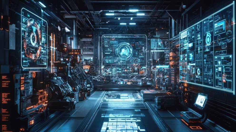 Futuristic High-tech Command Center with Holographic Screens and ...