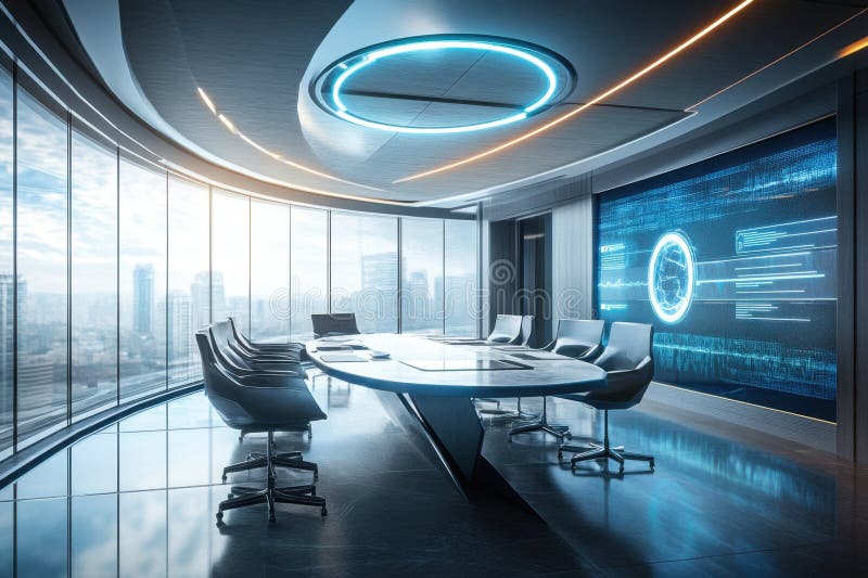 Futuristic High-Tech Conference Room with Digital Displays and ...