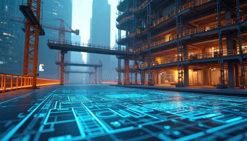 Futuristic Digital Illustration High Tech Construction Site Stock ...