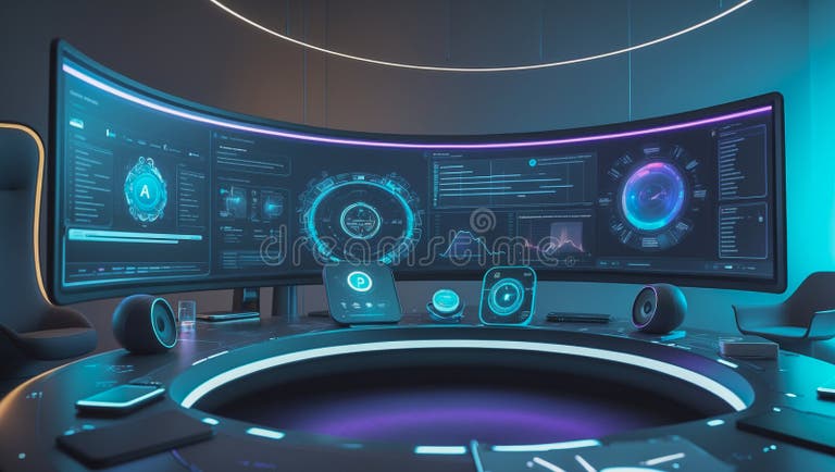 Futuristic High-Tech Control Center with Digital Interfaces Stock ...