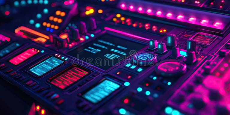 Futuristic High-Tech Control Panel with Glowing UI Elements, Digital ...