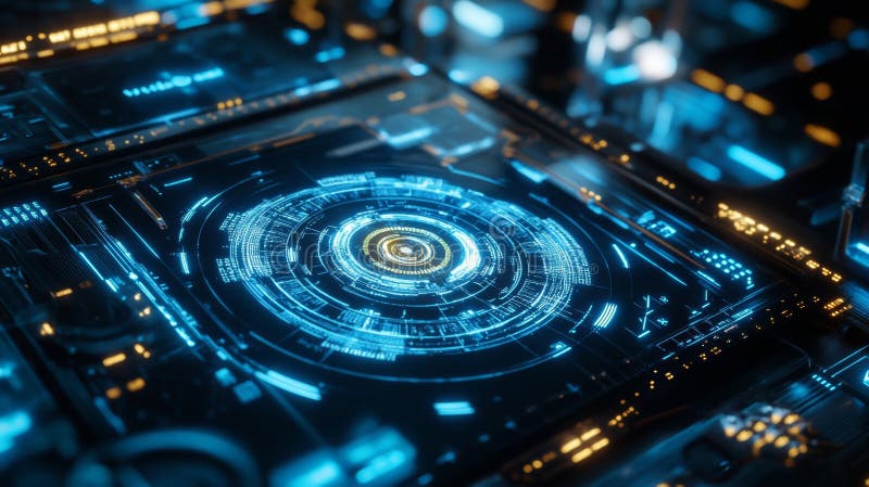 Futuristic High-Tech Control Panel with Holographic Display Stock Image ...