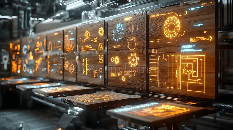 Futuristic High Tech Control Panel with Holographic Gear and Circuit ...