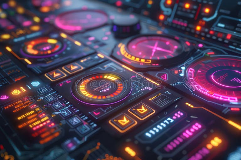 Futuristic High Tech Control Panel Interface with Holographic Displays ...