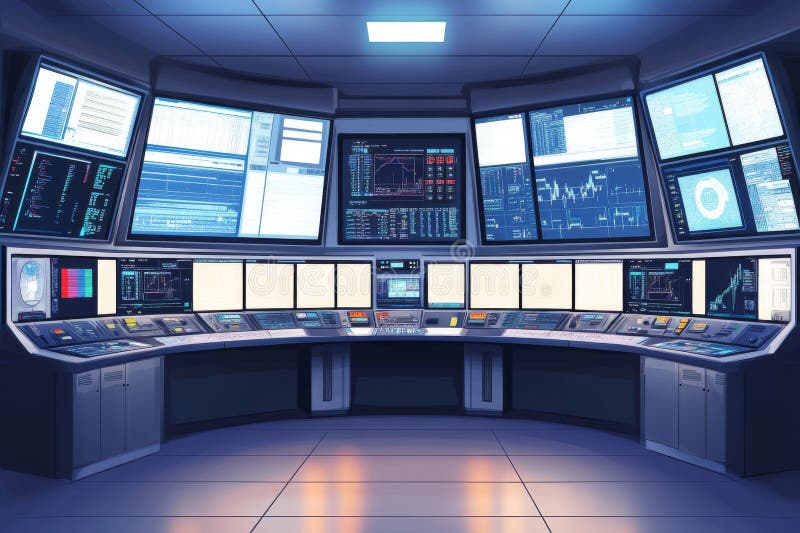 Futuristic High-Tech Control Room Stock Illustration - Illustration of ...