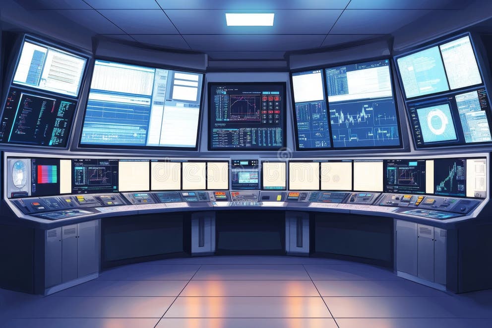 Futuristic High-Tech Control Room Stock Illustration - Illustration of ...