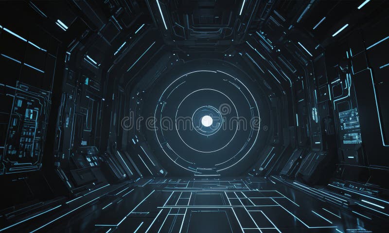 Futuristic, High-tech Corridor with Circular Opening at Its Center ...