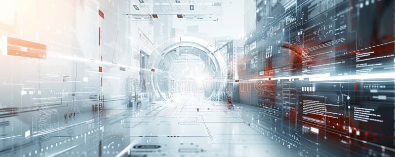 Futuristic High-tech Corridor with Digital Interface and Data ...