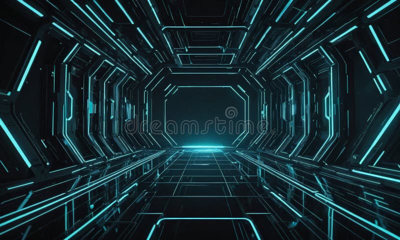 Futuristic, High-tech Corridor with Grid-like Pattern Blue and Green ...