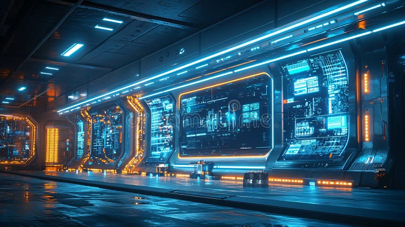 Science Fiction Future Technology Corridor Stock Illustration - Illustration of digital ...