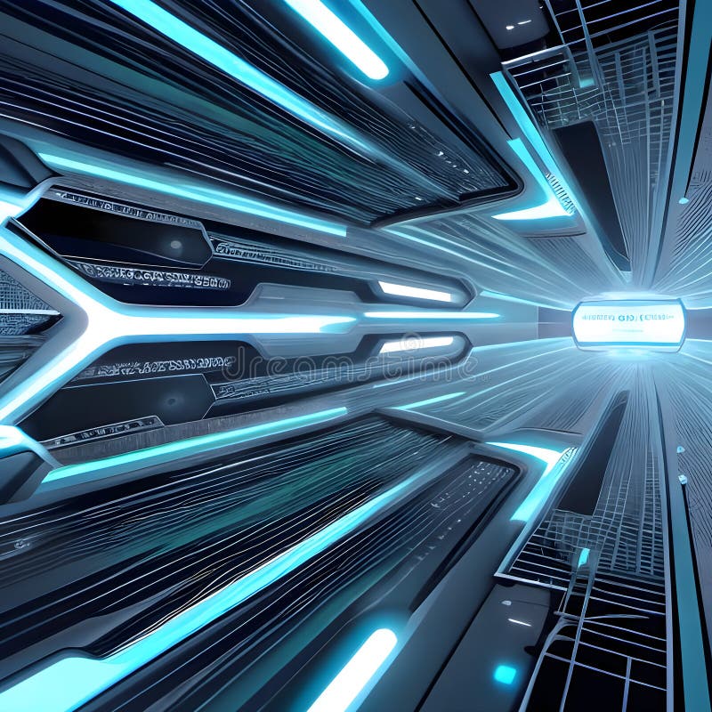 Futuristic High-Tech Corridor with LED Lighting Stock Illustration ...