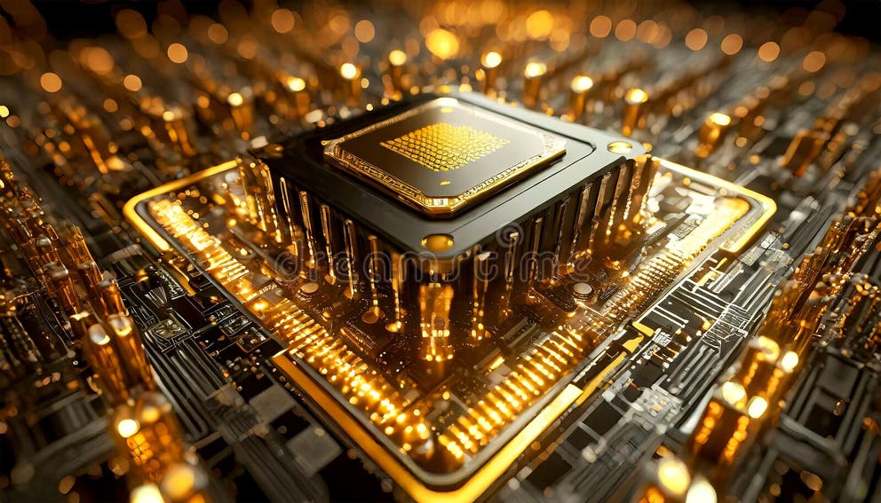 Futuristic High-tech CPU Central Processor Unit of a Supercomputer ...