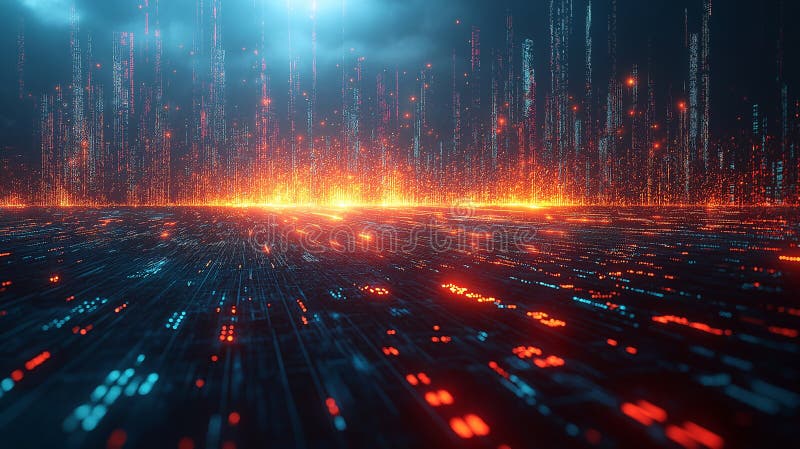 Futuristic High-tech Data Landscape with Glowing Digital Streams Stock ...