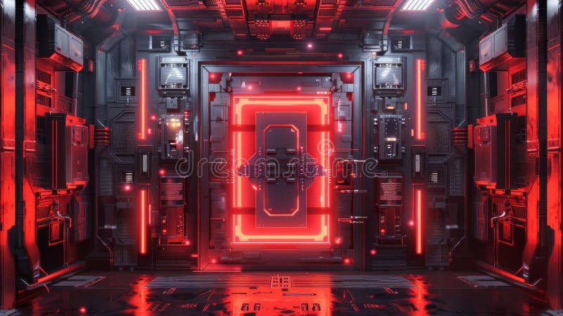 Futuristic High-Tech Digital Vault Door in Neon Red Stock Photo - Image ...