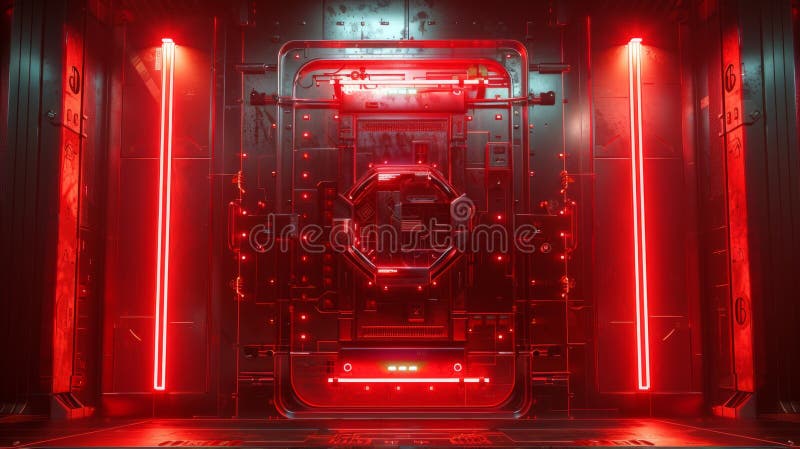 Futuristic High-Tech Digital Vault Door in Neon Red Stock Image - Image ...