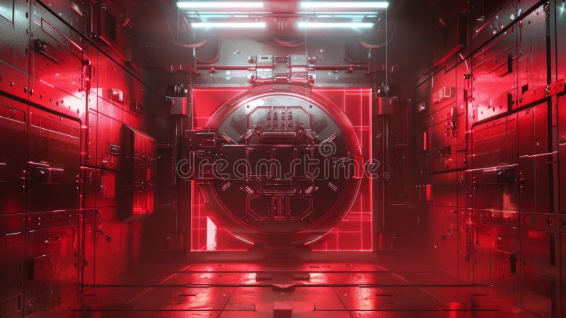 Futuristic High-Tech Digital Vault Door in Neon Red Stock Image - Image ...