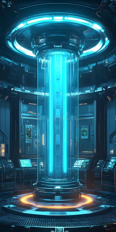 Futuristic High-tech Environment with Glowing Column Stock Illustration ...