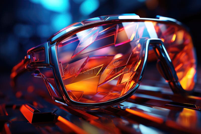 Futuristic High-Tech Glasses with Geometric Light Reflections Stock ...