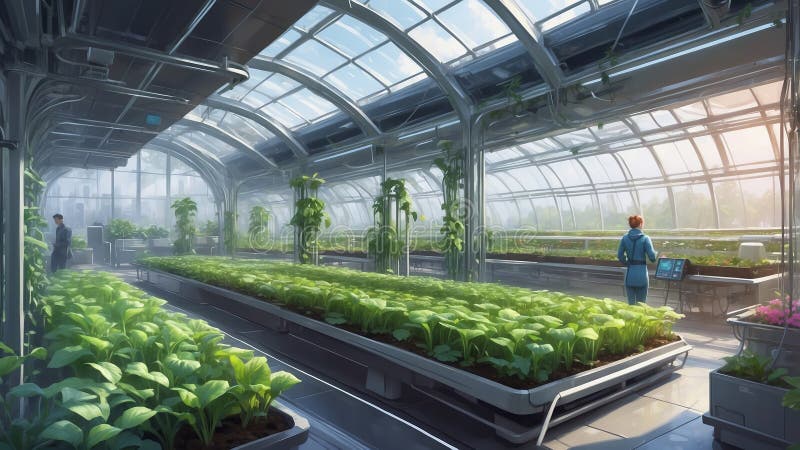 A Futuristic High-tech Greenhouse Integrating Eco-friendly Solutions Stock Illustration ...