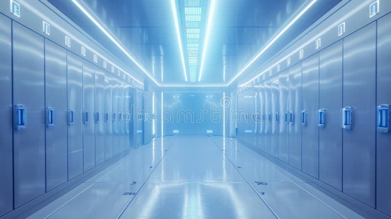 Futuristic High-Tech Hallway with Blue Neon Lights, Generative AI Stock ...