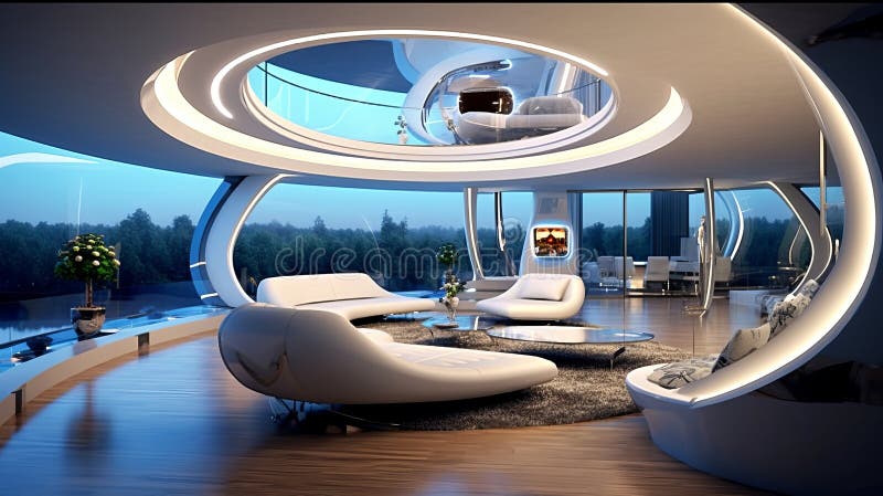 High Tech Futuristic Bedroom with Sleek Furniture. Generative AI Stock ...
