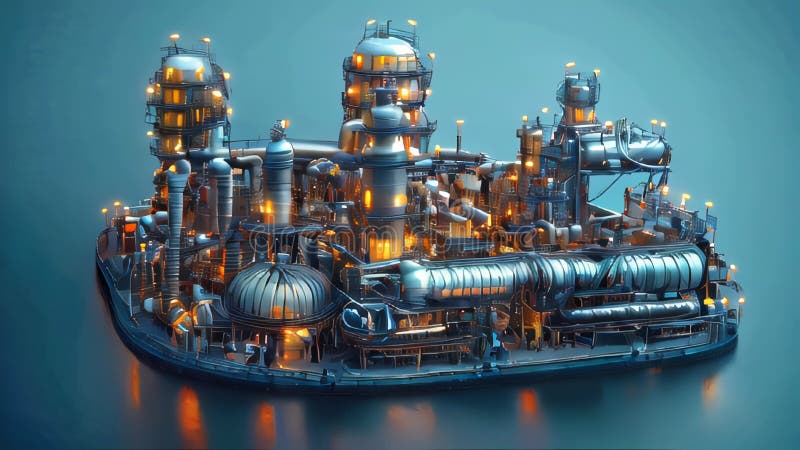 Futuristic High-tech Industrial Plant with Modern Equipment Pipes and ...