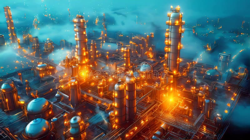 Futuristic High-tech Industrial Plant with Modern Equipment Pipes and ...