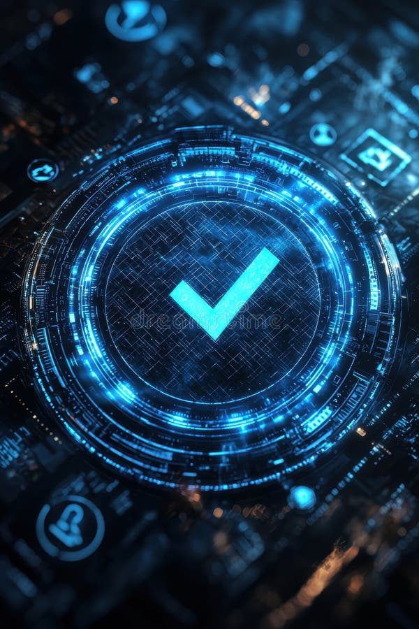 Futuristic High-tech Interface Featuring a Glowing Checkmark for ...