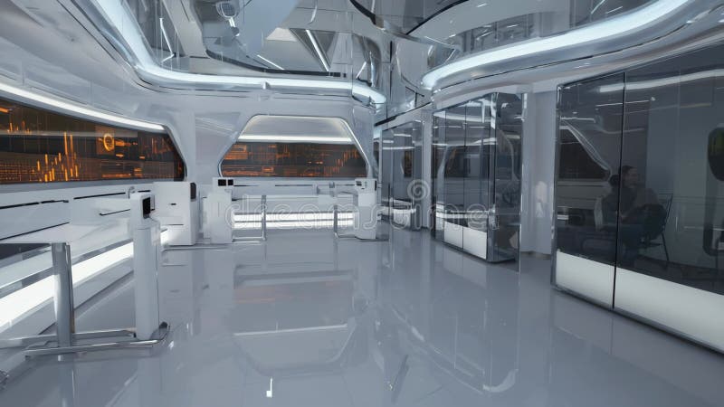 Futuristic High-tech Interior with Sleek White Surfaces, Illuminated ...