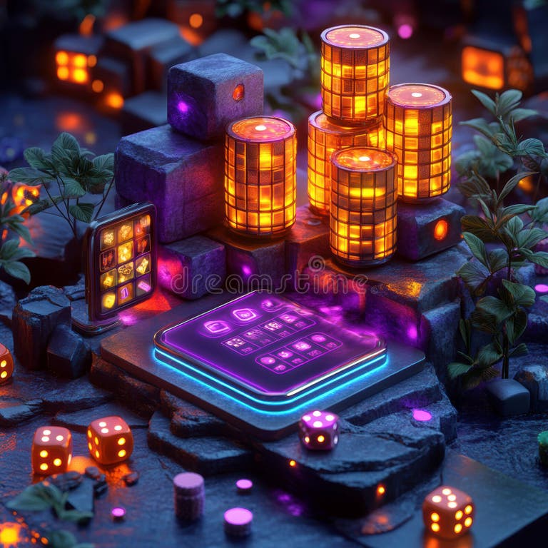 A Futuristic, High-tech Landscape with Glowing Screens, Set within ...