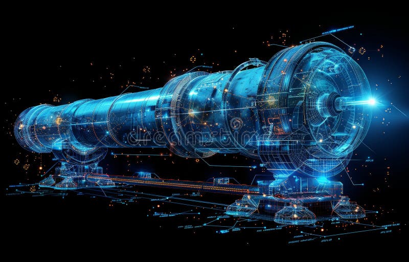 Futuristic HighTech Machine Blueprint with Digital Interface and ...