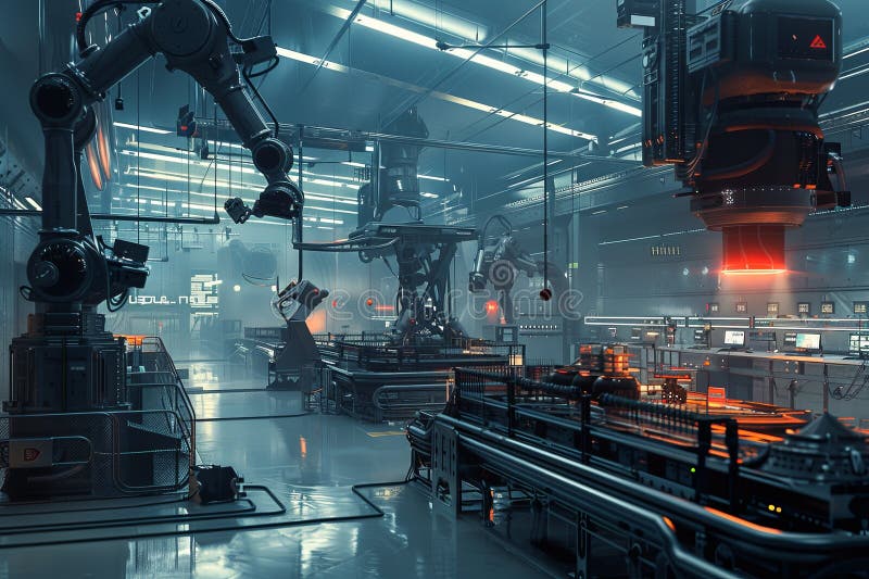 A Futuristic, High-tech Manufacturing Plant with Robotic Arms and ...