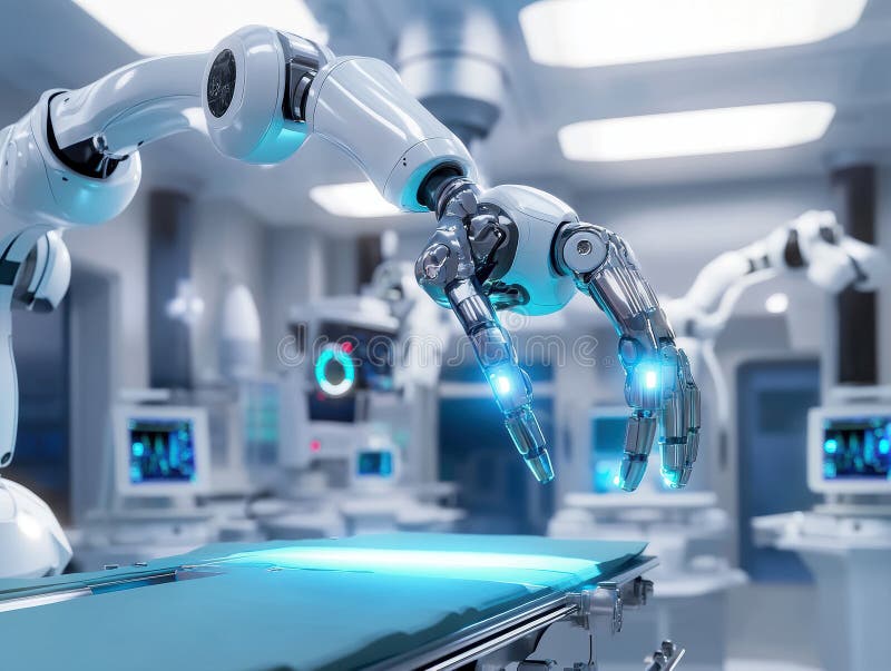 A Futuristic, High-tech Medical or Robotics Lab with a Robotic Arm and ...