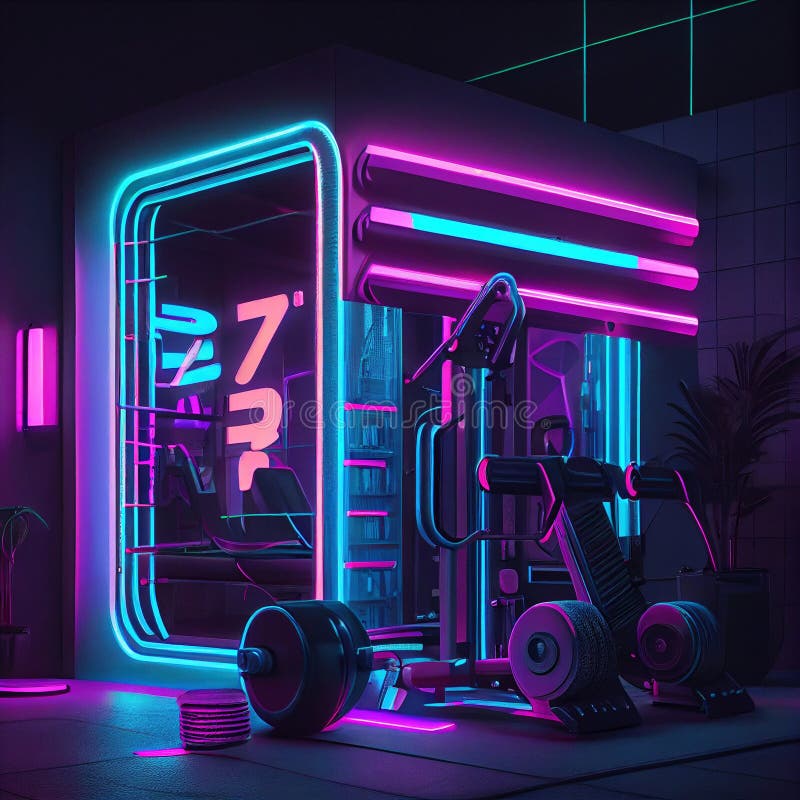 Futuristic High Tech Neon Gym, Created with Generative AI Stock ...