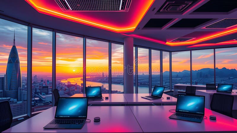 Futuristic High Tech Office Stock Illustration - Illustration of modern ...