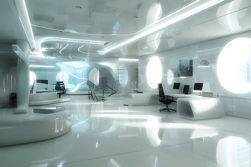Futuristic High-Tech Office Space with Advanced Technology and Modern ...