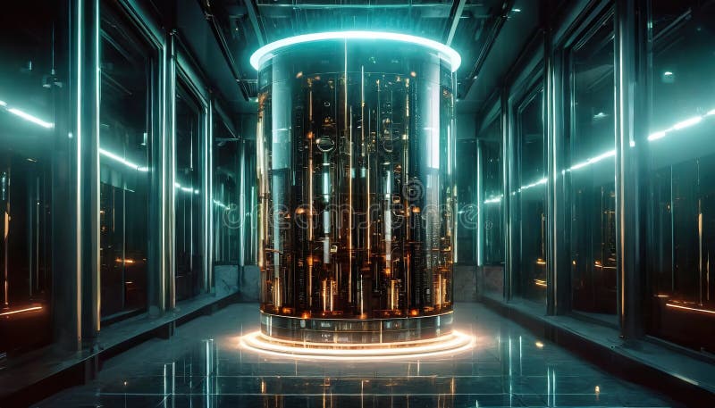 A Futuristic, High-tech Quantum Computing Core Surrounded by Reflective ...