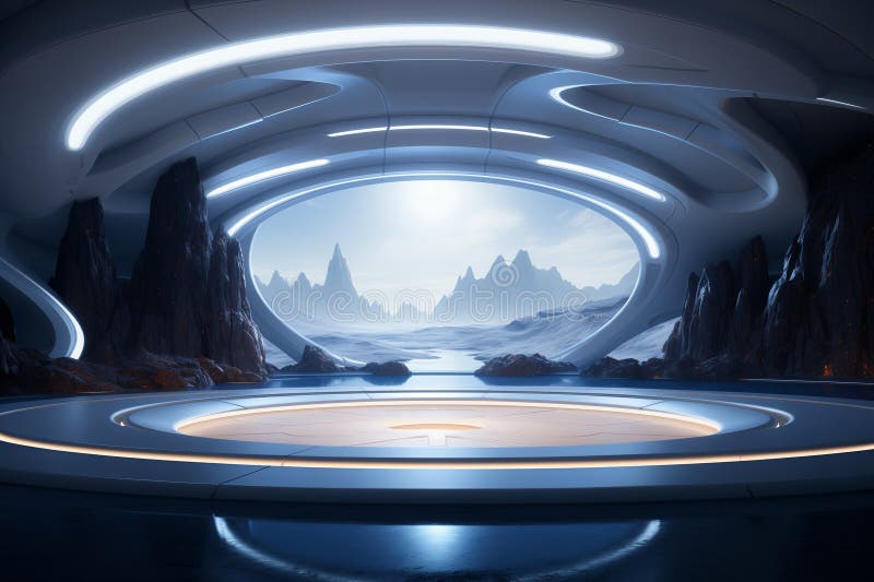 Futuristic High-tech Room with Large Window Stock Illustration ...